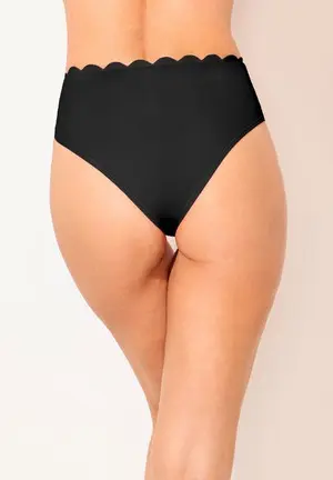 SWIMSUITS FOR ALL Scallop Trim High-waist Swim Brief - Black