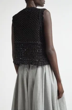 Tao Comme Des Garçons Crochet Flower Mesh Tank - Black