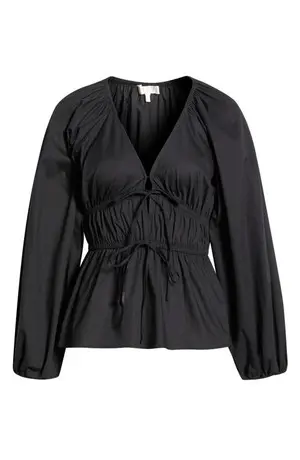 WAYF Jess Drawstring Cotton Poplin Top - Black