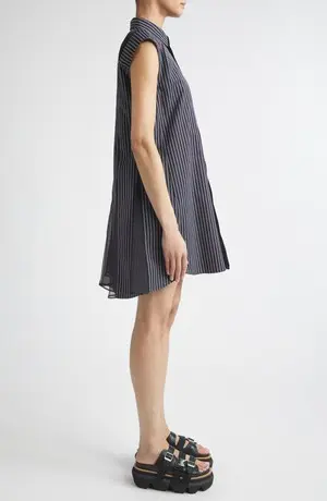 Sacai Stripe Cap Sleeve Poplin & Chiffon Shirtdress