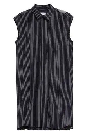 Sacai Stripe Cap Sleeve Poplin & Chiffon Shirtdress