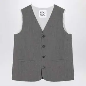 DOUUOD Single-breasted Viscose Blend Vest - Grey