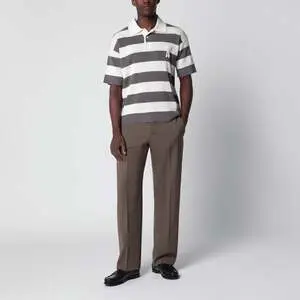 AMI Paris De Coeur Striped Knit Polo Shirt - White