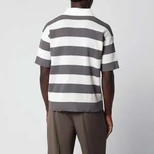 AMI Paris De Coeur Striped Knit Polo Shirt - White