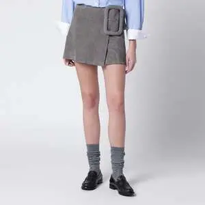 AMI Paris Suede Mini Skirt With Buckle Belt - Grey