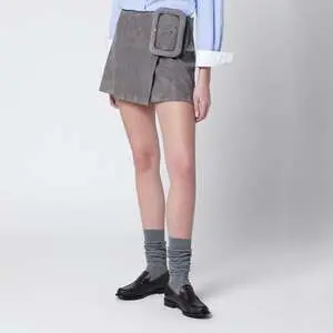 AMI Paris Suede Mini Skirt With Buckle Belt - Grey