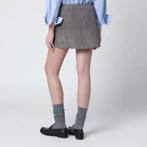 AMI Paris Suede Mini Skirt With Buckle Belt - Grey
