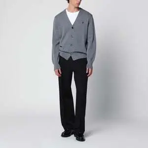 AMI Paris Wool Cardigan With De Coeur Embroidery