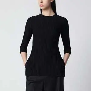 Max Mara Ribbed Crewneck Sweater In Crêpe Viscose