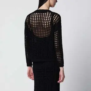 Max Mara Cotton Mesh Long-sleeve Sweater - Black