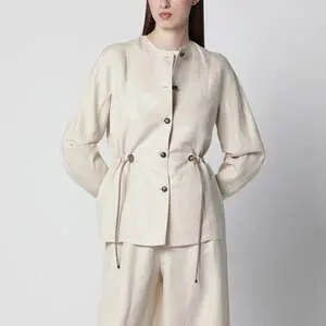 Max Mara Linen And Silk Round-neck Jacket With Drawstring