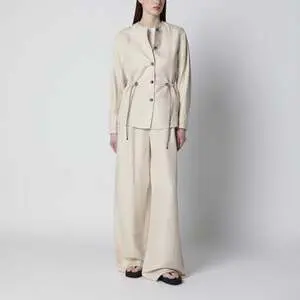 Max Mara Linen And Silk Round-neck Jacket With Drawstring