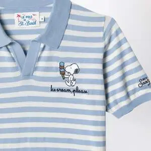 MC2 SAINT BARTH Striped Polo Shirt With Snoopy Embroidery