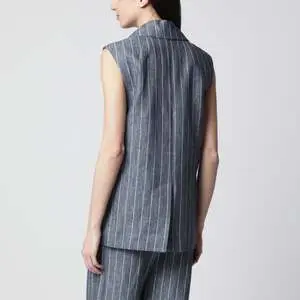 Max Mara Double-breasted Pinstripe Linen Vest - Blue