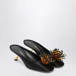 FERRAGAMO Mules With Sculptural Heel And Crystal Flower - Black