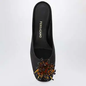 FERRAGAMO Mules With Sculptural Heel And Crystal Flower - Black