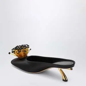 FERRAGAMO Mules With Sculptural Heel And Crystal Flower - Black