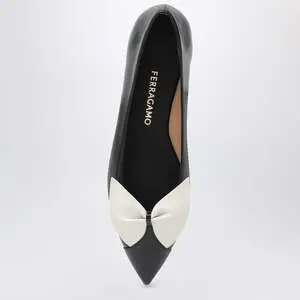 FERRAGAMO Nappa Ballerina Flats With Bow Detailing - Black