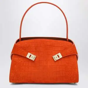 FERRAGAMO Hug Soft Medium Top-handle Bag With Croc Effect - Orange