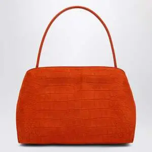 FERRAGAMO Hug Soft Medium Top-handle Bag With Croc Effect - Orange