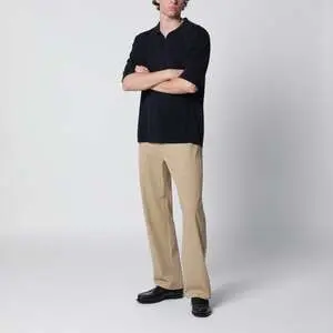 ROBERTO COLLINA Navy Cotton Knit Polo Shirt