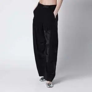 Sacai Wide-leg Wool Trousers With Panels And Belt - Black