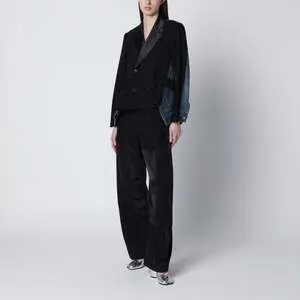 Sacai Wide-leg Wool Trousers With Panels And Belt