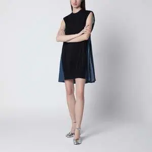 Sacai Knit And Denim Panelled Dress - Blue