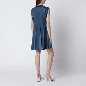 Sacai Knit And Denim Panelled Dress - Blue