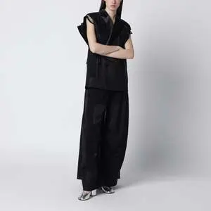 Sacai Wool-blend Organza Long Vest - Black