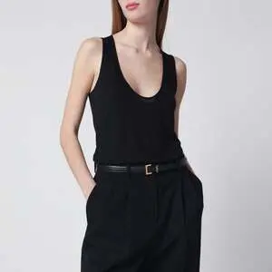 Saint Laurent Cassandre Leather Belt - Black