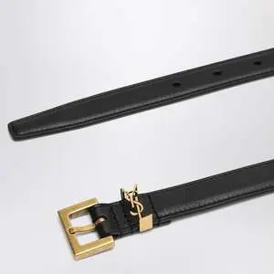 Saint Laurent Cassandre Leather Belt - Black