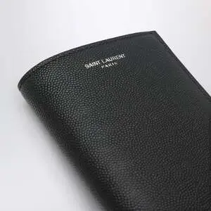 Saint Laurent Card Holder In Grain De Poudre Leather - Black