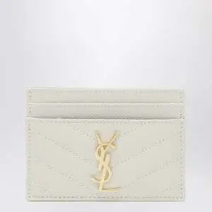 Saint Laurent Cassandre Card Holder In Cream Beige