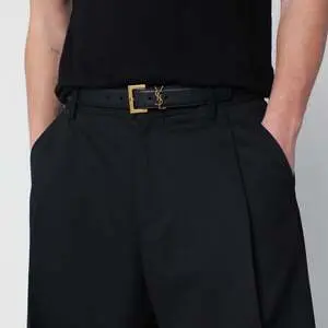 Saint Laurent Cassandre Belt In Grained Leather - Black