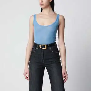 Versace Wool Tank Top With Logo Light Blue