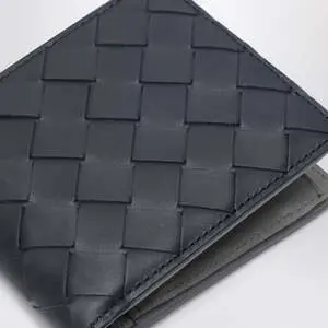 Bottega Veneta Midnight/basalt Bi-fold Wallet In Intrecciato Leather - Multicolor