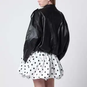 SWORD 6644 Balloon Leather Bomber Jacket - Black