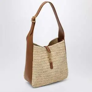 Saint Laurent Le 5 À 7 Small Raffia And Leather Bag - Beige