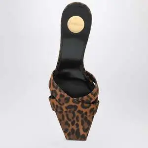 Saint Laurent Leopard Print Grosgrain Mules - Brown