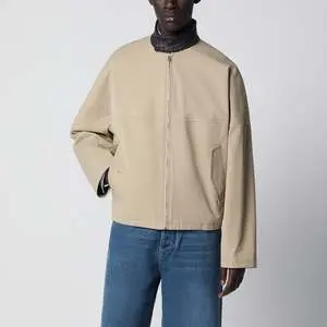 Bottega Veneta Cotton Jacket With Intrecciato Collar - Beige