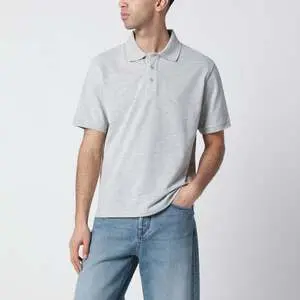 Saint Laurent Cotton Piqué Polo With Cassandre Logo - Grey