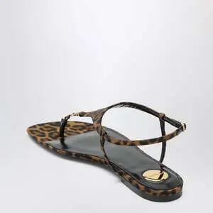 Saint Laurent Cassandre Leopard-print Grosgrain Sandals - Brown