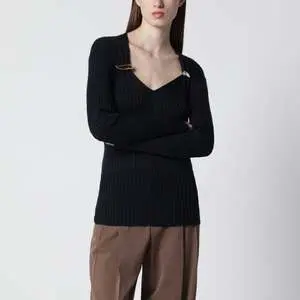 Bottega Veneta Ribbed Cashmere And Silk Sweater With Pins - Blue