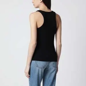 ANINE BING Ribbed Tank Top With Logo - Black