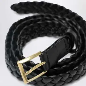 Bottega Veneta Intreccio Calfskin Leather Belt With Metal Buckle - Black