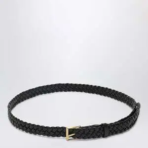Bottega Veneta Intreccio Calfskin Leather Belt With Metal Buckle