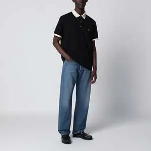 Valentino Garavani Cotton Piqué Polo Shirt With Vgold - Black