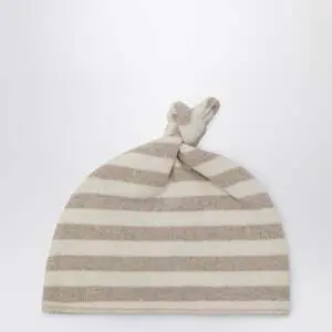 TEDDY & MINOU Striped Cotton Beanie - Beige