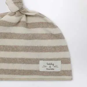 TEDDY & MINOU Striped Cotton Beanie - Beige